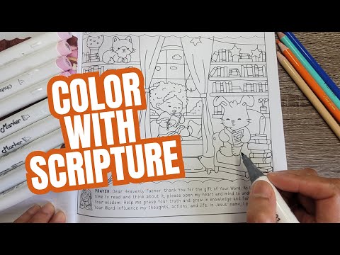 Relaxing Adult Bible Verse Coloring Page | Adorable Library Scene from Cozy Blessings Coloring Book