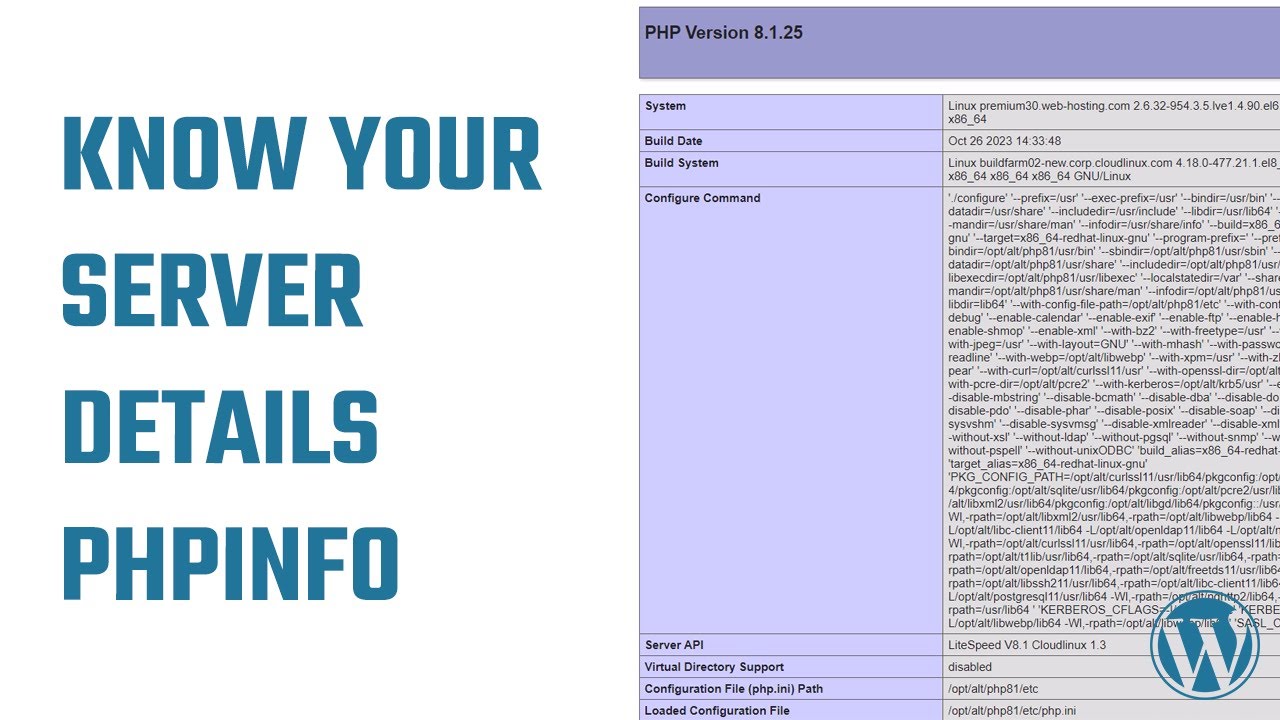 Run PHPinfo to find server information, PHP version, etc. #WordPress
