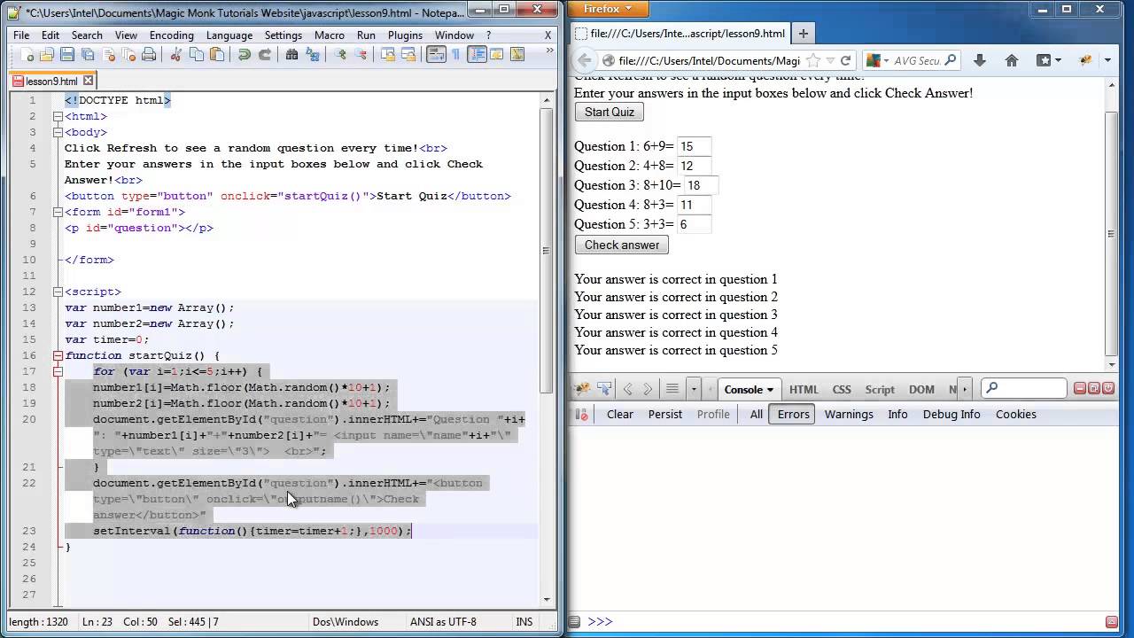 Javascript lesson 9 - timer, reload, inserting buttons dynamically