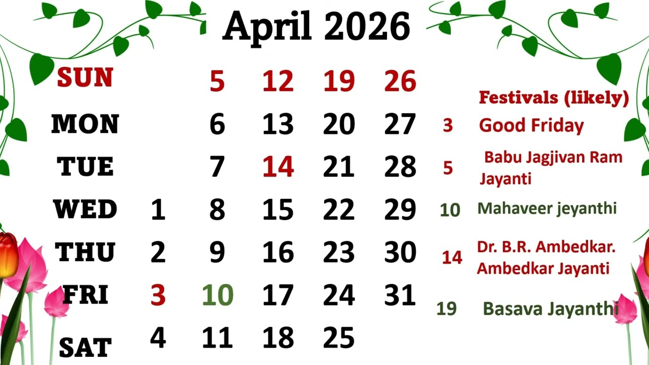 April 2026 Calendar With Holidays | April 2026 Calendar |Calendar 365|