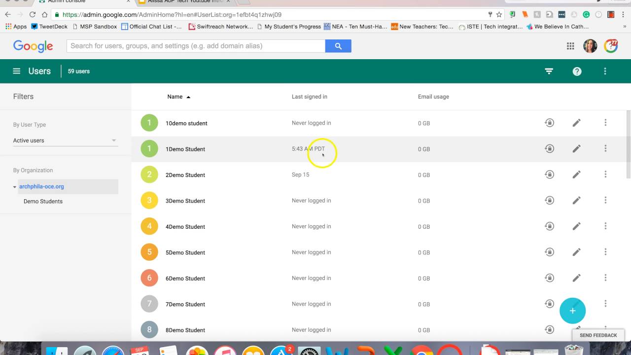 Google Admin Console:  Users Overview