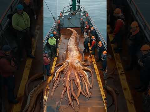 Giant squid is caught by fishermen !!🐙🎣#GiantSeaCreatures #fishingdiscoveries #deepseadiscoveries