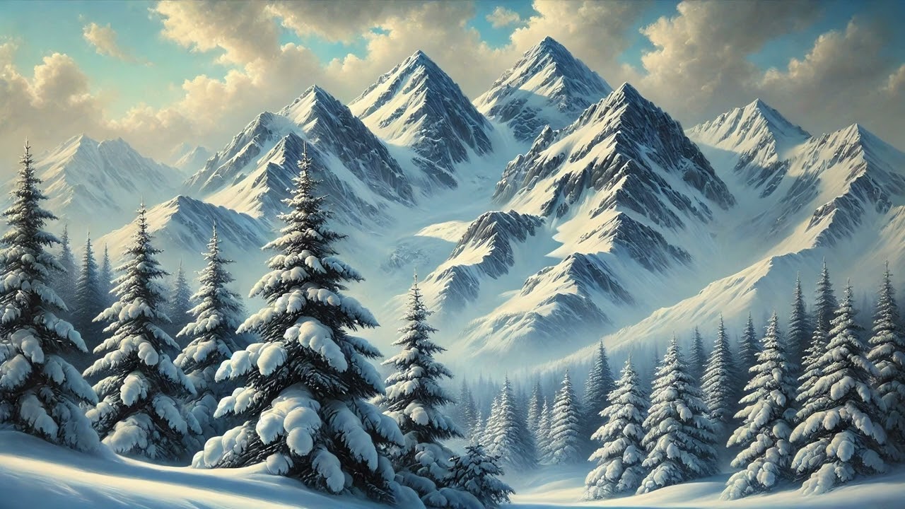 🏔️ Snowy Mountains & Pine Trees - TV Art Backdrop | Winter Wallpaper | 4K ❄️🏔️