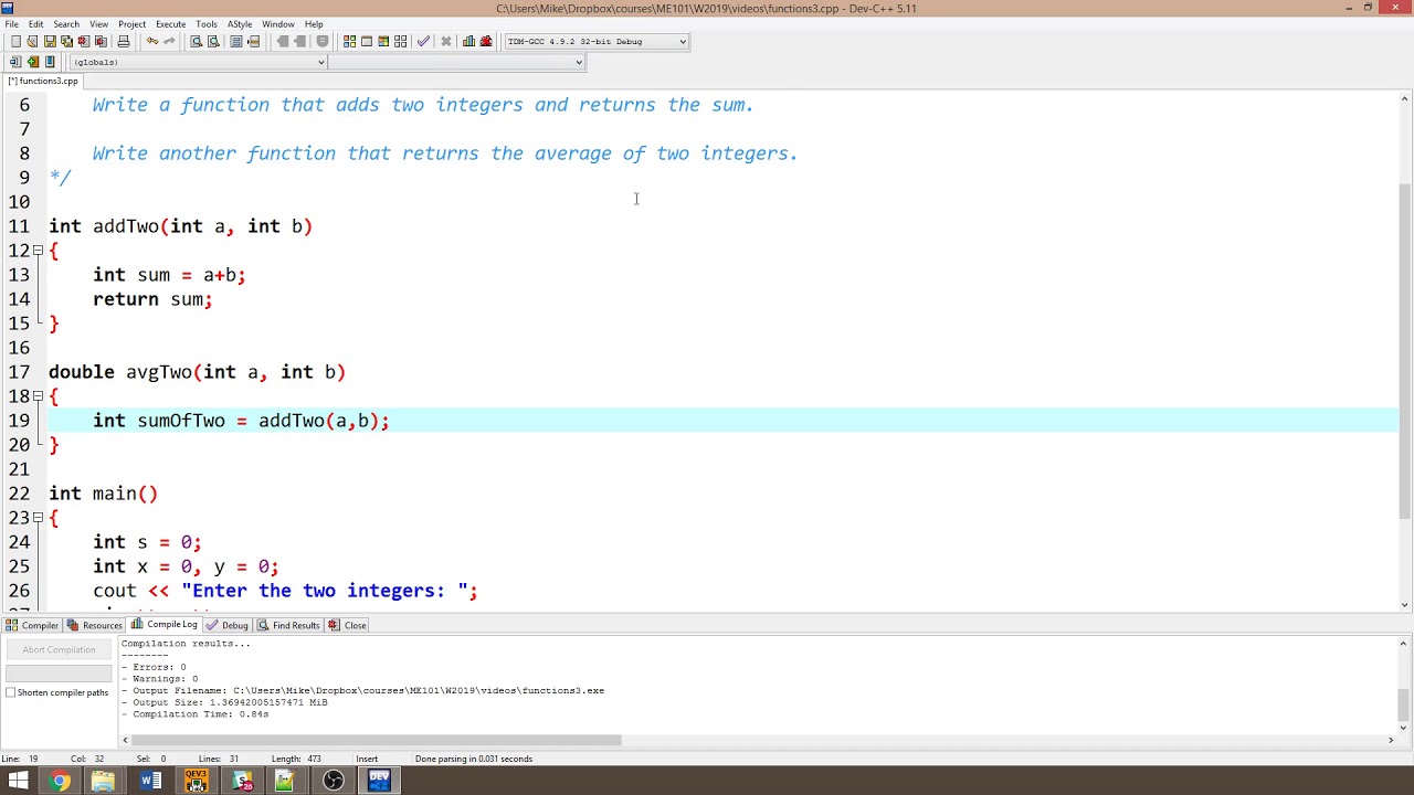 Functions 4: Calling one function from another