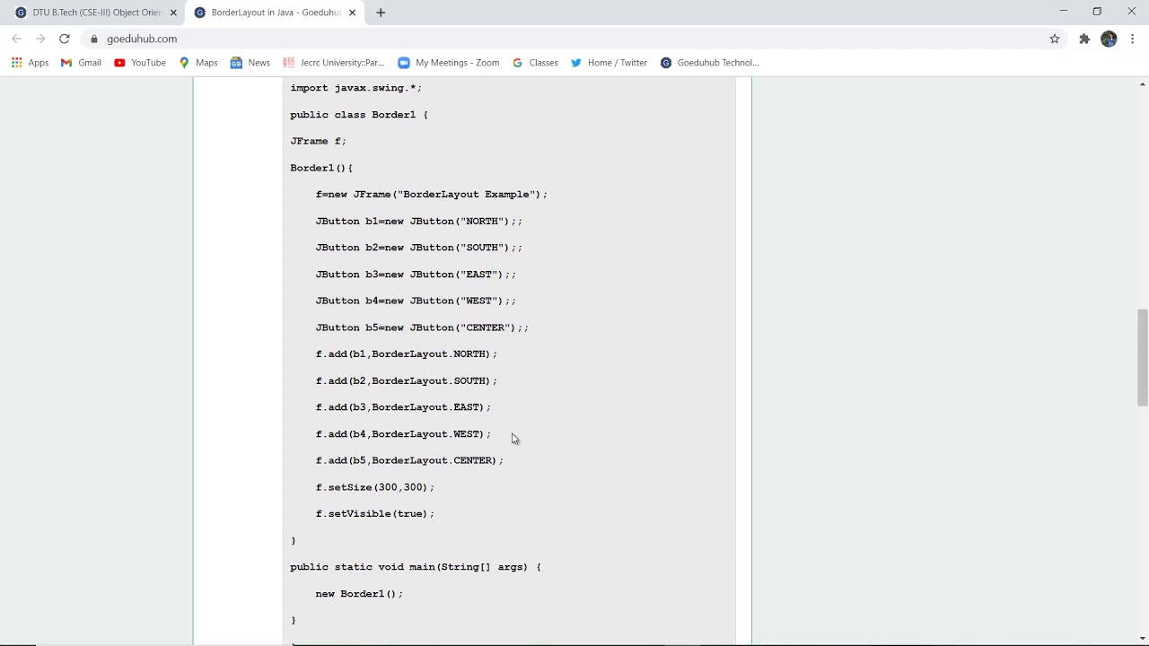 Java AWT | BorderLayout Class