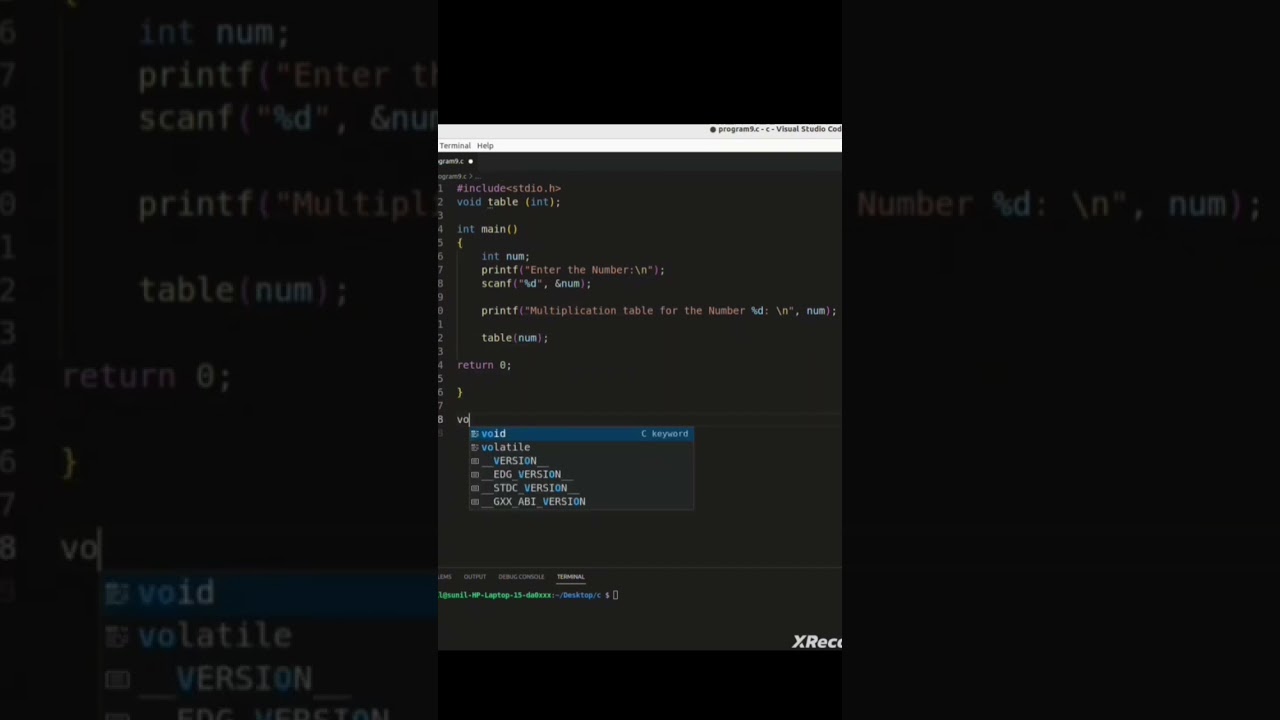 Multiplication table using function in c programming | c programming in Linux