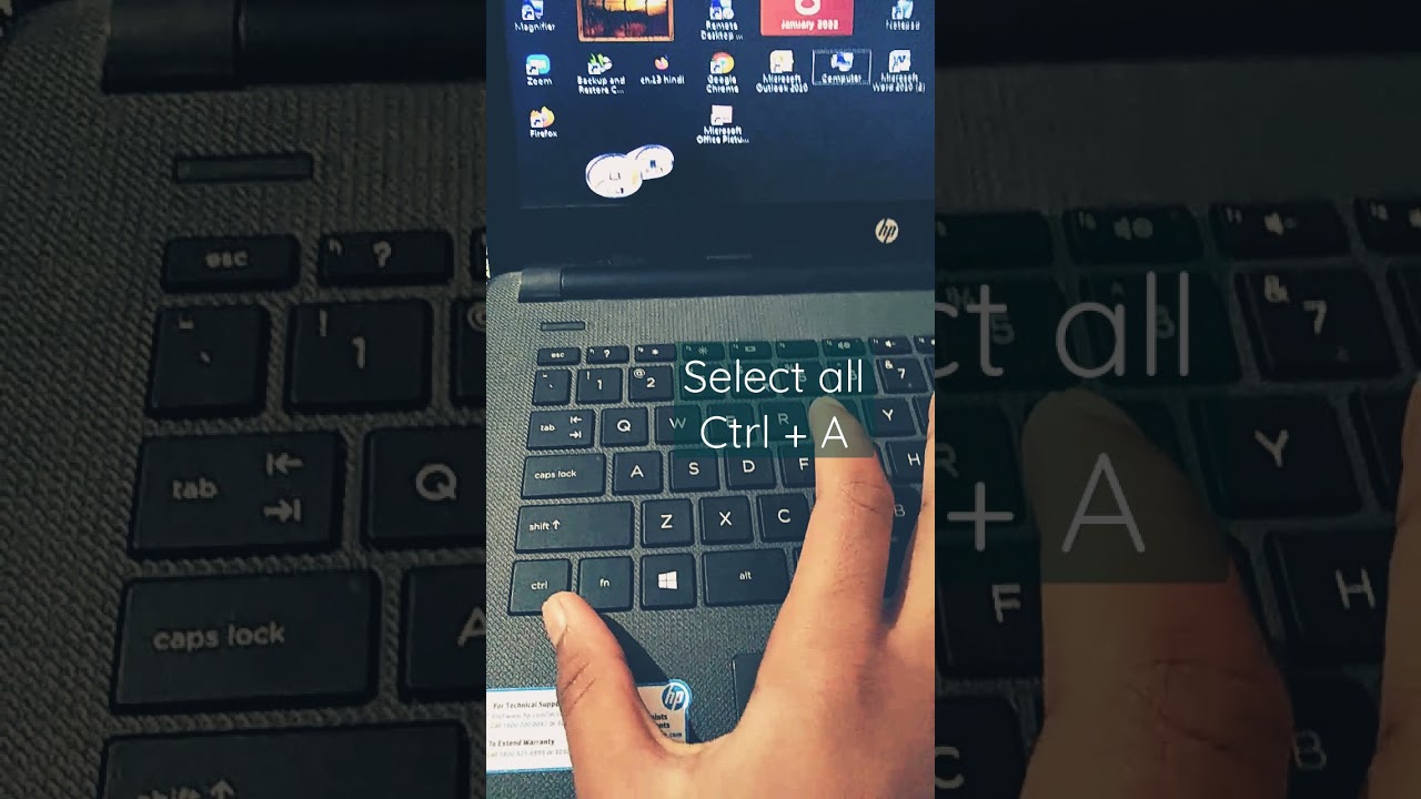 shortcut key for select all windows items in laptop or computer