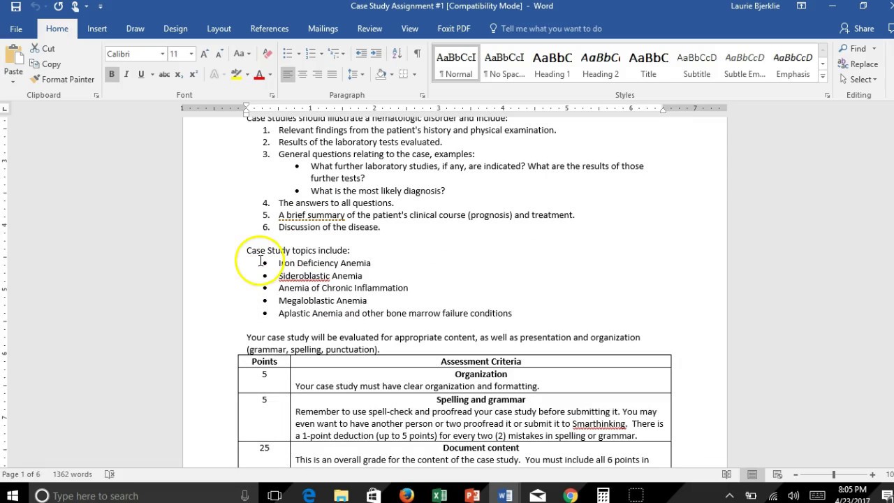 Hematology Case Study Instructions