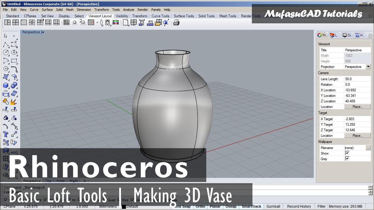 Rhinoceros Basic Tutorial | Loft Tools | 3D Vase