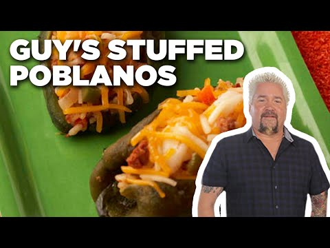 Guy Fieri's Poblanos Stuffed with Chorizo, Shrimp & Rice (THROWBACK) | Guy's Big Bite | Food Network