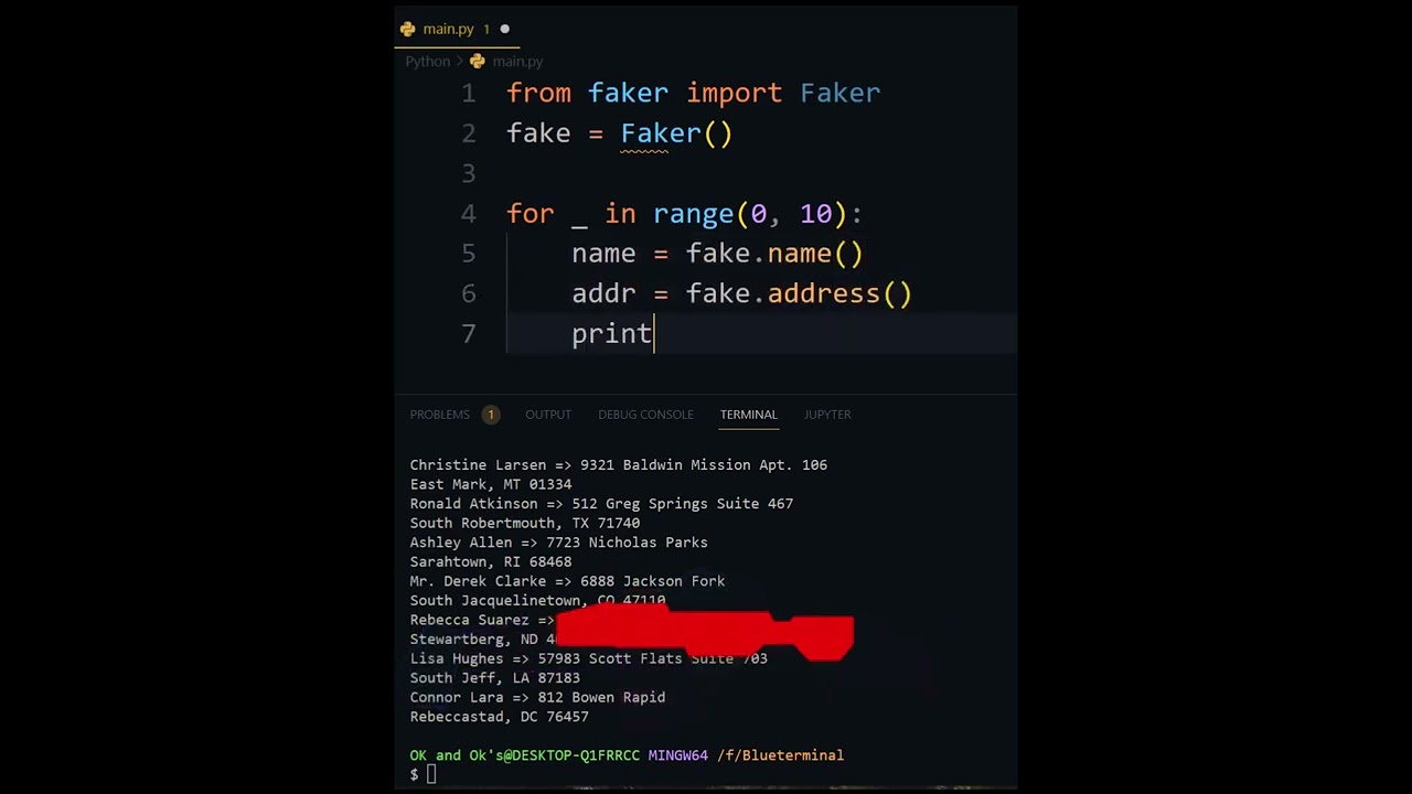 Python - Faker generate fake user data #shorts #python #technology #coding