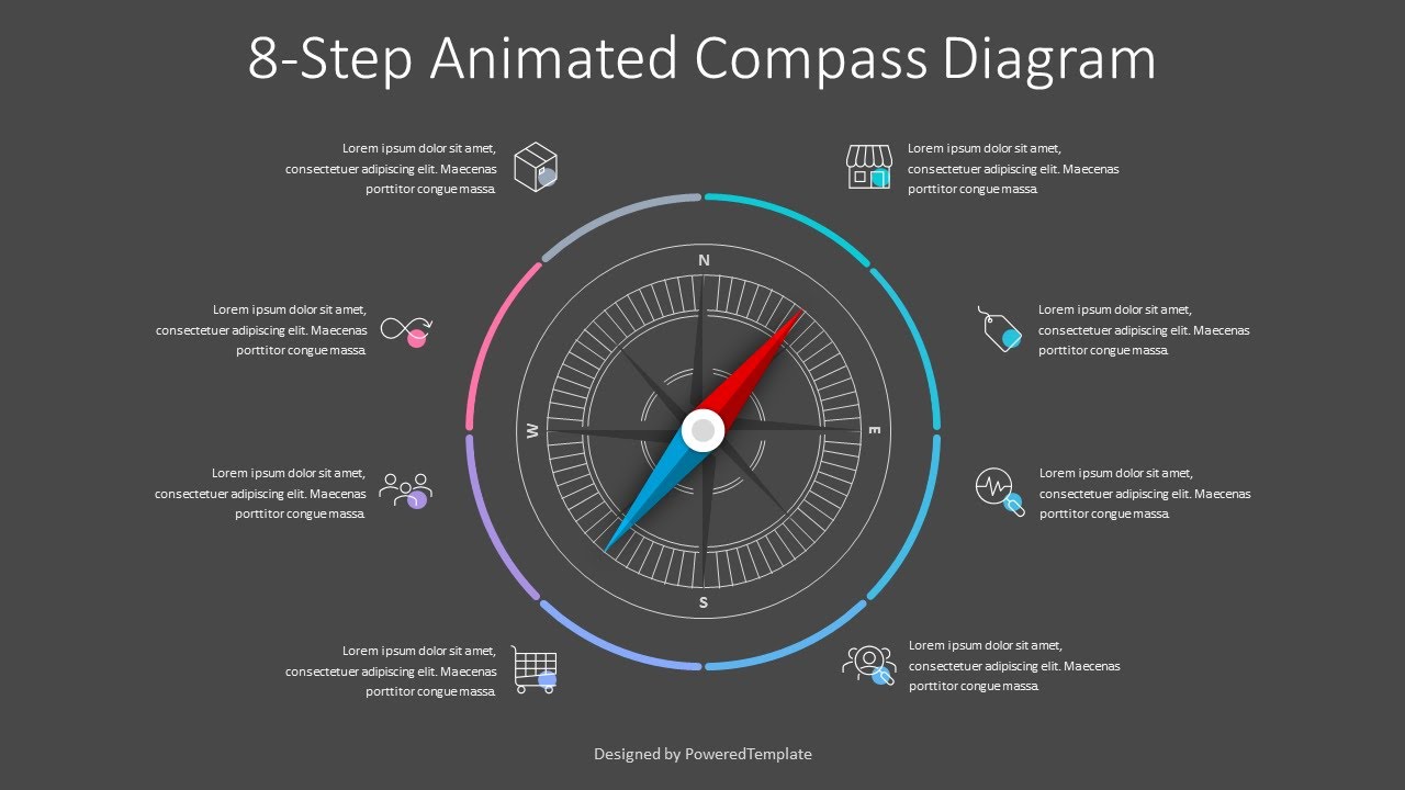 8-Step Animated Compass Diagram - Google Slides theme and PowerPoint template