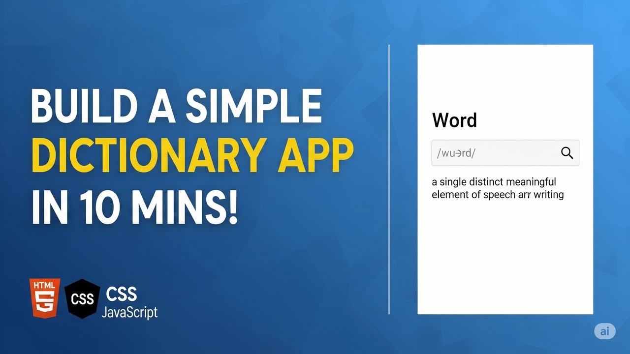Build a Simple Dictionary App Using HTML, CSS & JavaScript | Step-by-Step Tutorial for Beginners