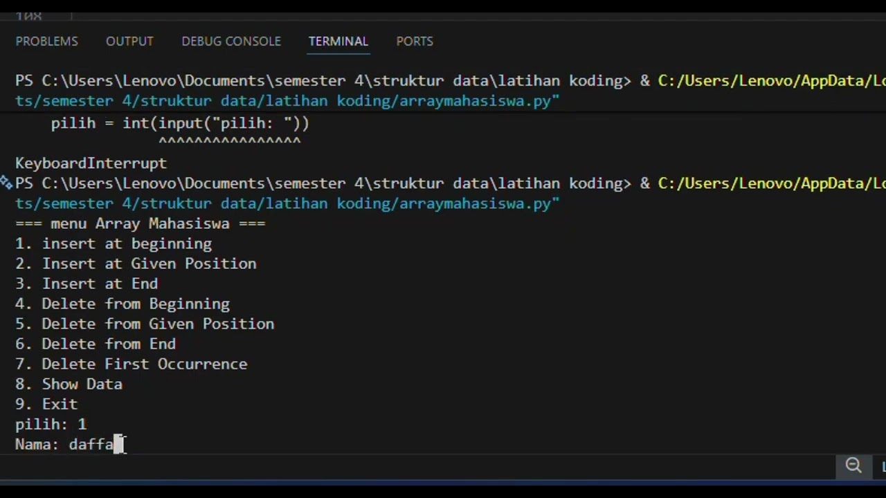 Simulasi Struktur Data Array: Insert & Delete Mahasiswa (Java & Python)