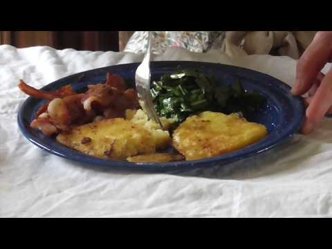 Corn Meal Mush (Victorian recipe), Fried corn meal, Dandelion greens