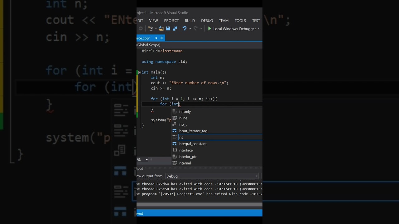 C++ : Printing pattern (Right triangle) #shorts #youtubeshorts
