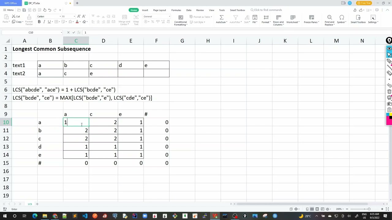 07 - Longest Common Subsequence - Dynamic Programming approach