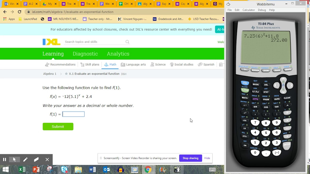 Evaluating exponential functions with TI calculator