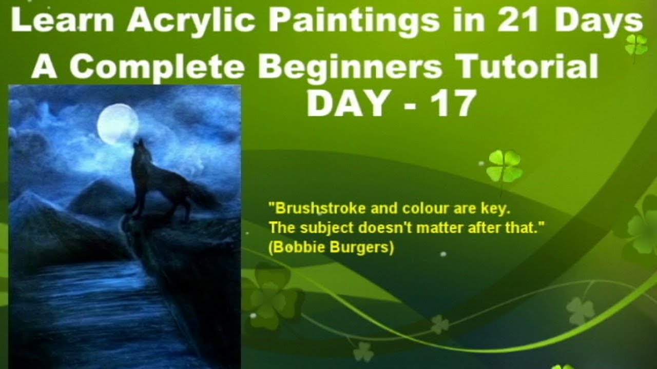 WOLF HOWLING AT THE MOON I Learn easy acrylic paintings in 21 days I #DAY-17