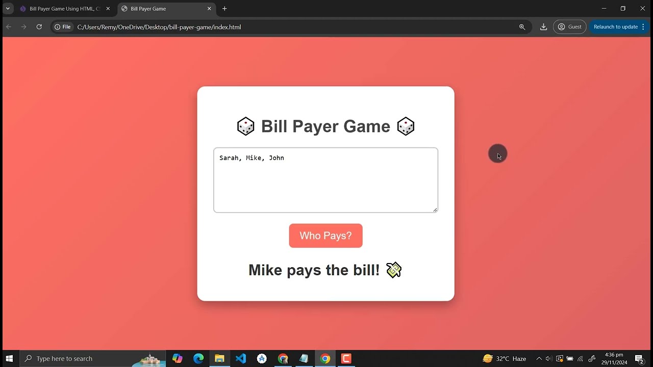Bill Payer Game Using HTML, CSS and JavaScript with Source Code