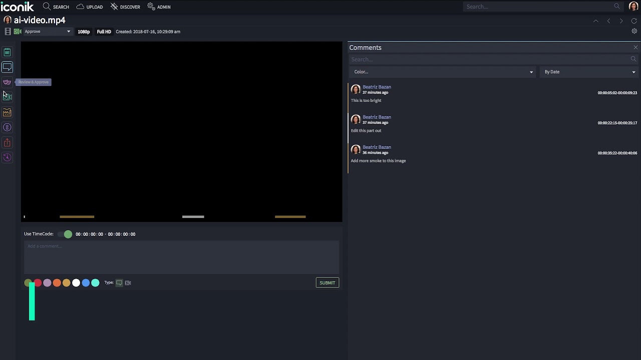 iconik - Filter comments and time-based metadata using colours