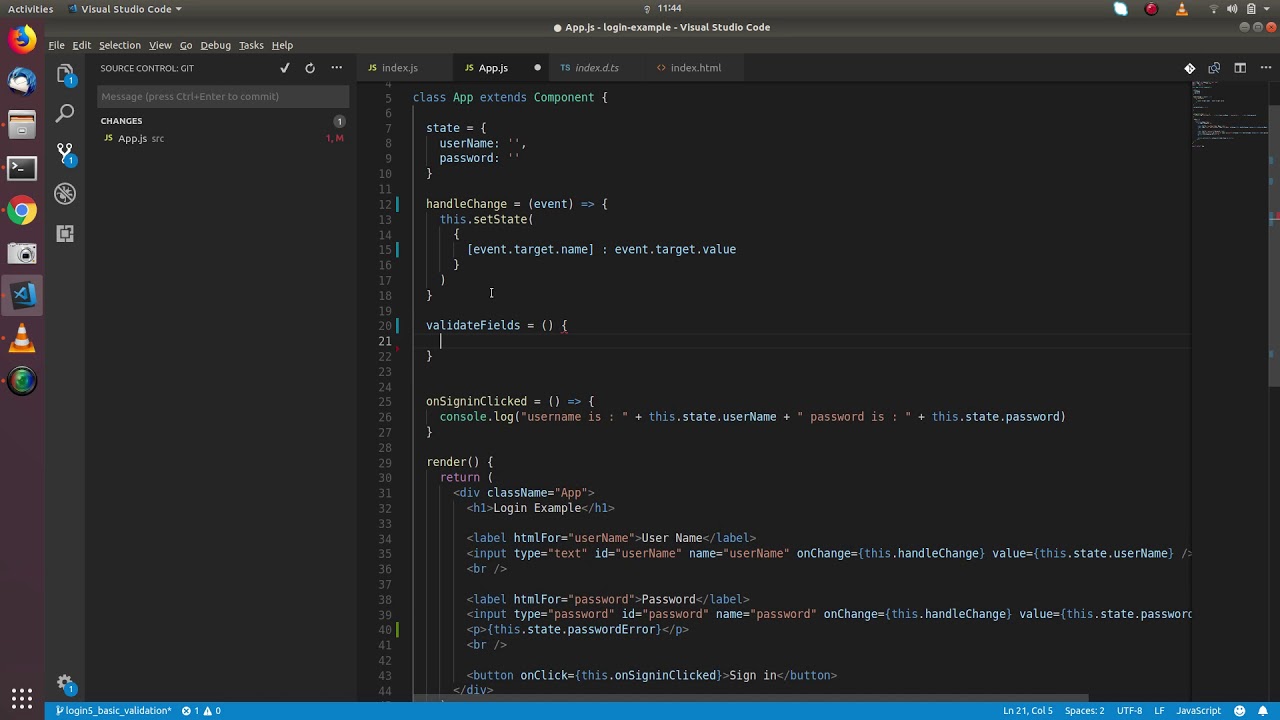 React Login Form Example[5]: validating fields JS way