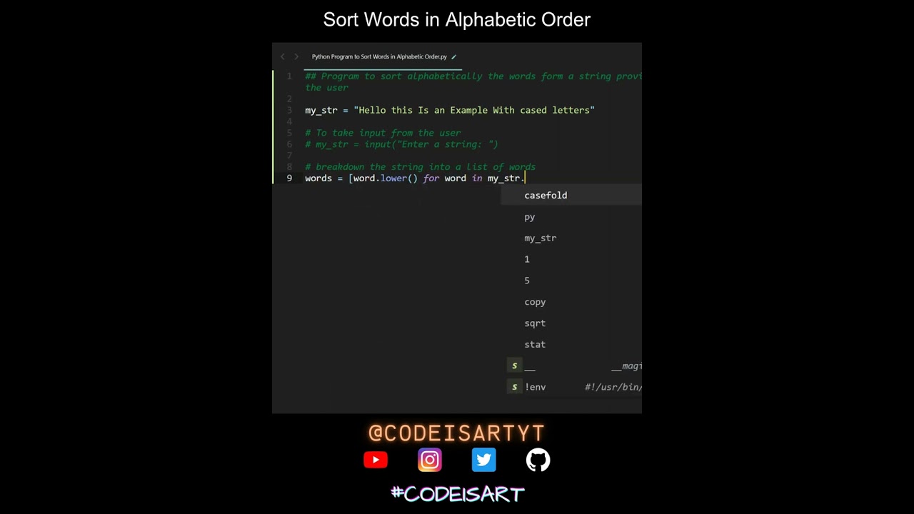 Sort Words in Alphabetic Order in Python | Python Examples | Python Coding Tutorial | Code Interview
