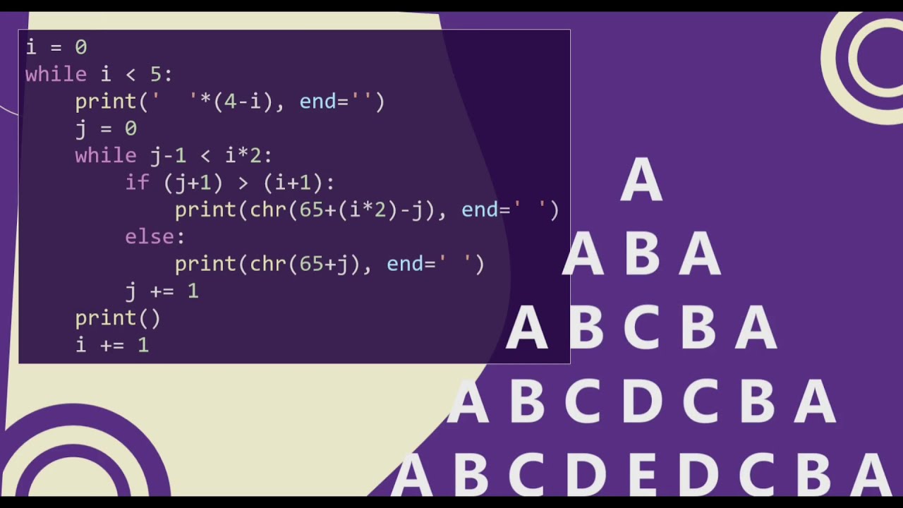 88 Alphabet Triangle Pattern without any pre-defined method using while loop in Python