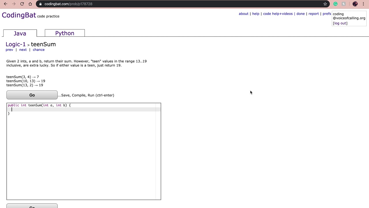 Logic-1 (teenSum) Java Tutorial || Codingbat.com