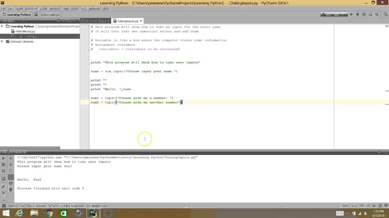 Python 2 - Taking Inputs and Assignment Statements