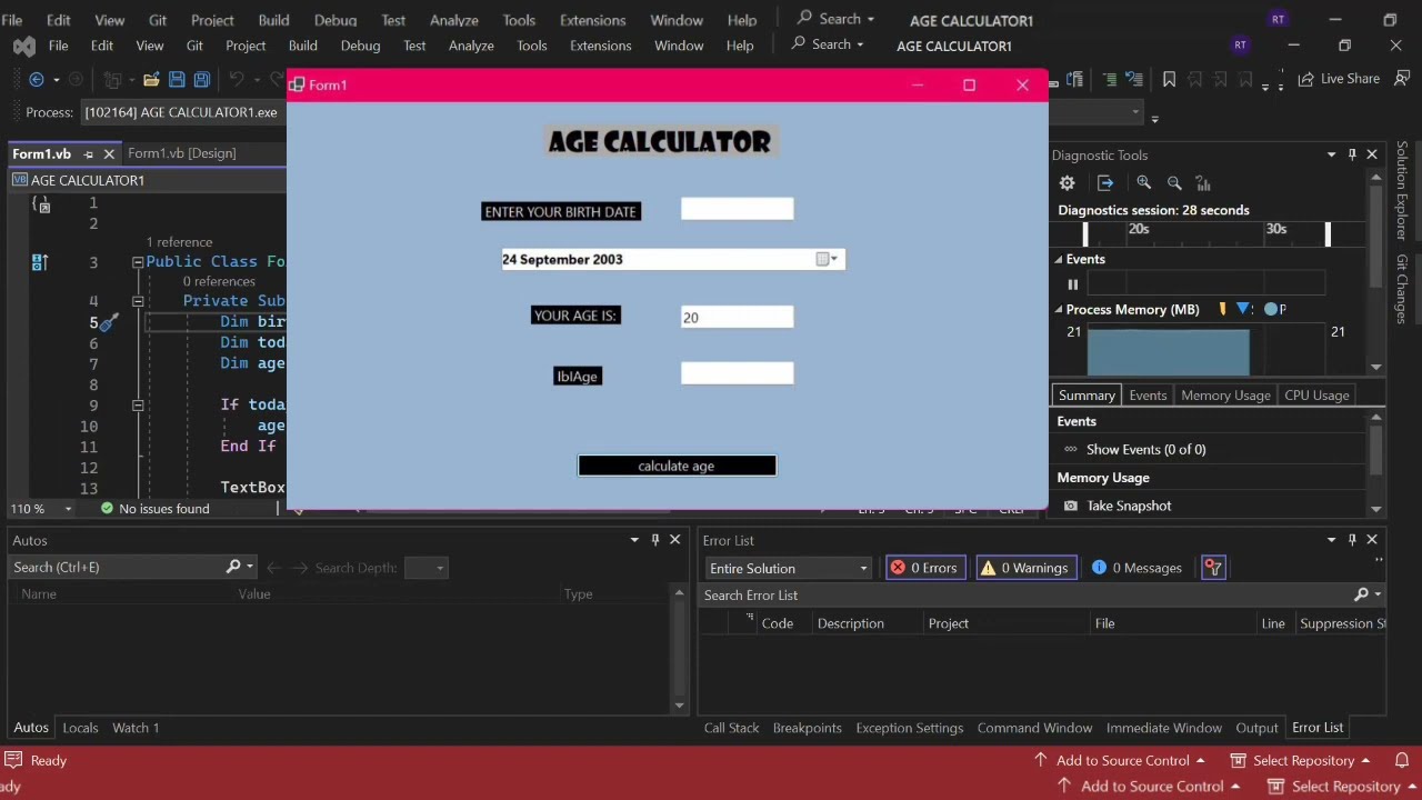 Age Calculator using VB.NET