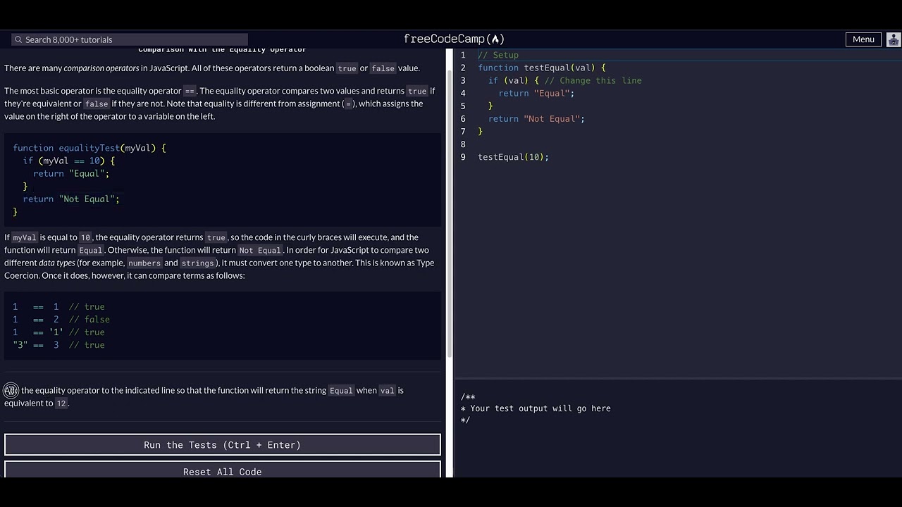 Comparison with the Equality Operator - Free Code Camp Help - Basic Javascript -Algorithms & Data