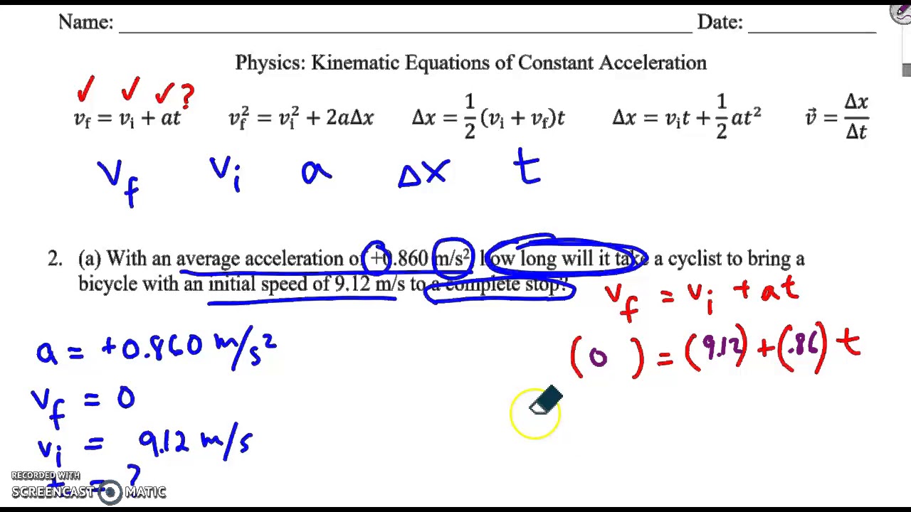 Constant Acceleration Problems