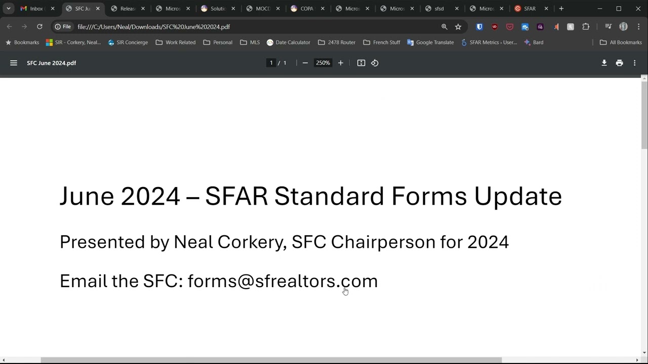 SFAR June 2024 Standard Forms Update