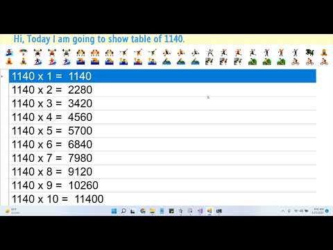 Table Of 1140