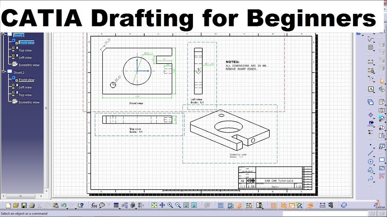 CATIA Drafting / Drawing Tutorial for Beginners - 1
