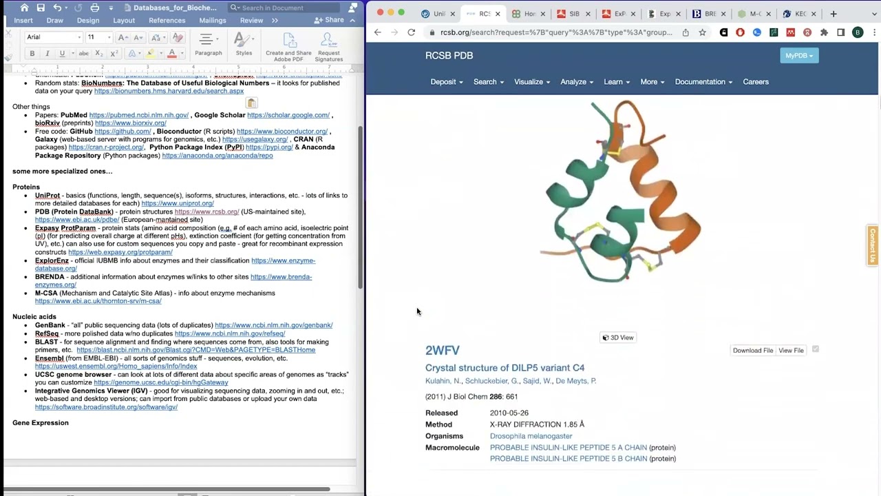Useful databases for biochemistry, biology, & chemistry
