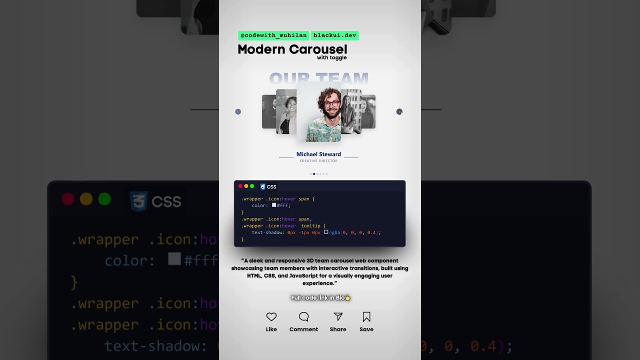 Modern Carousel #codewith_muhilan #css #coding #grid #response #carousel