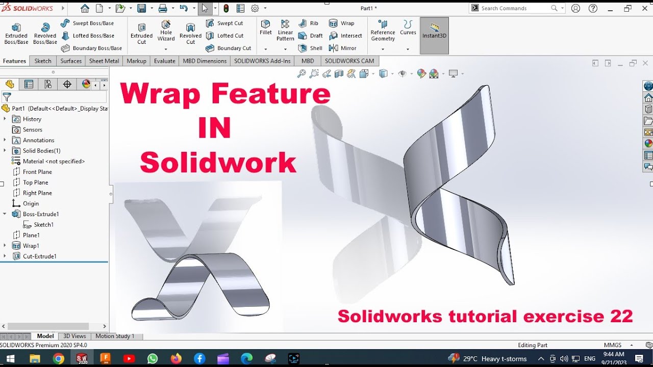 Solidworks | wrap feature in solidwork  #Exercise 22