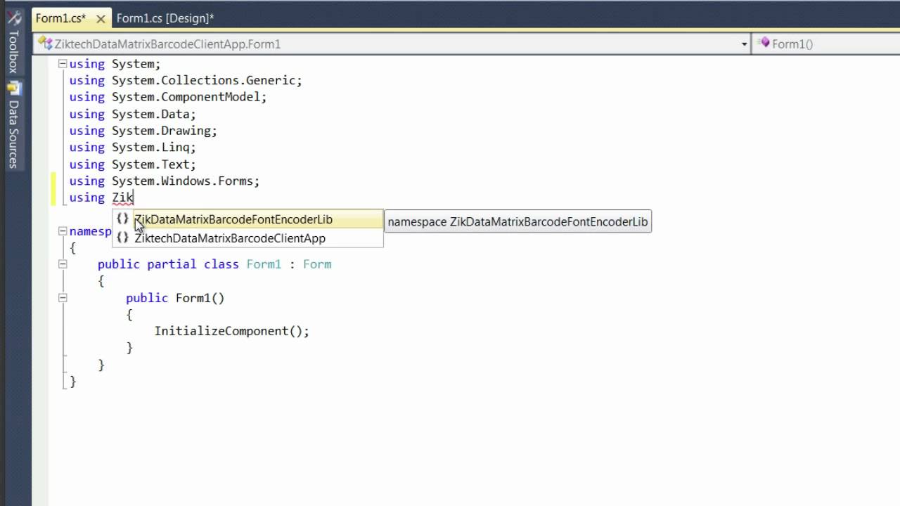 How to use Ziktech DataMatrix Barcode Font Solution in Visual Studio