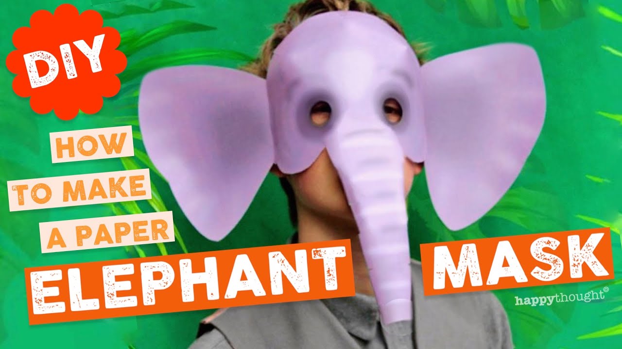 Make your own 3D paper Elephant mask. Instantly download Elephant mask template from Happythought