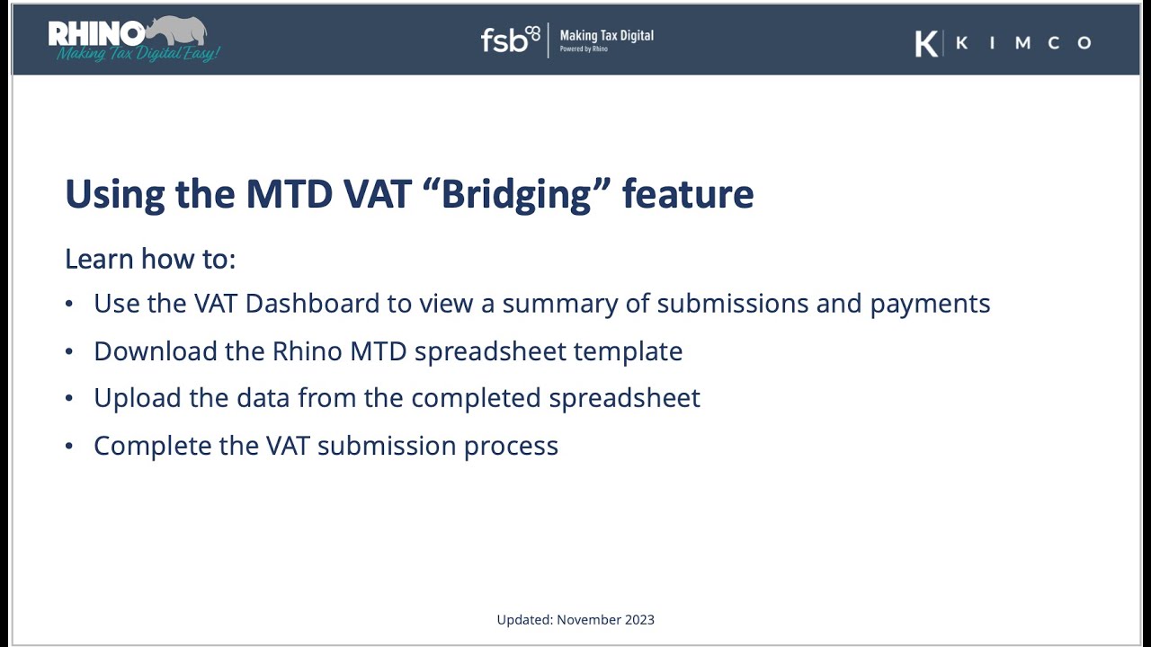 Rhino MTD VAT Bridging Feature (using Microsoft Excel)