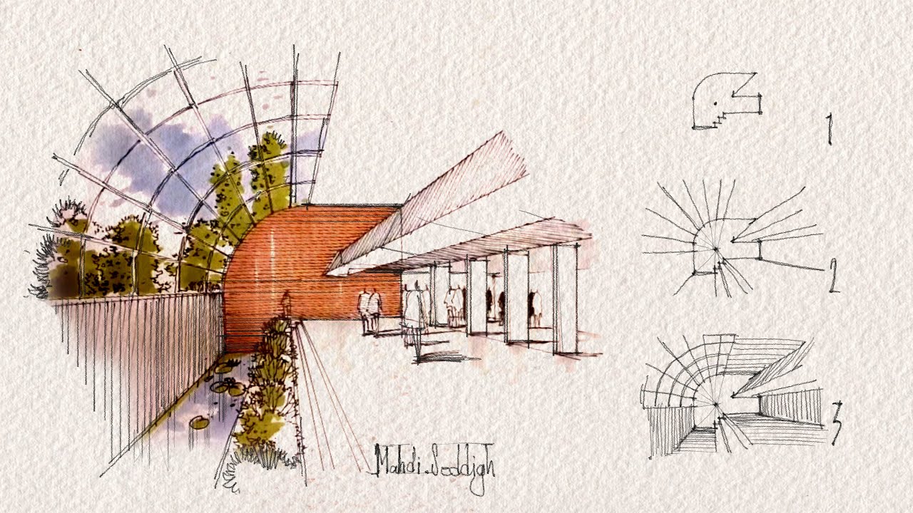 How to draw rendered interior, using one point perspective-01