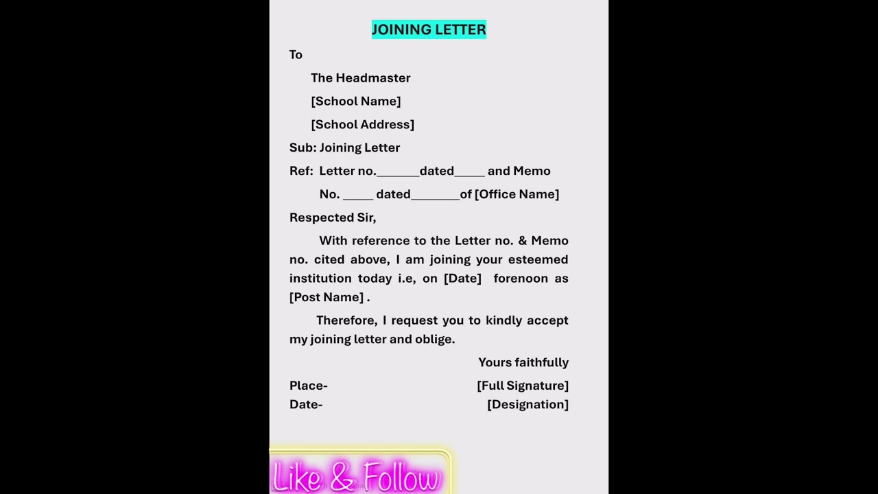 Joining letter Format/How to write Joining Letter/Joining Letter for School Teacher