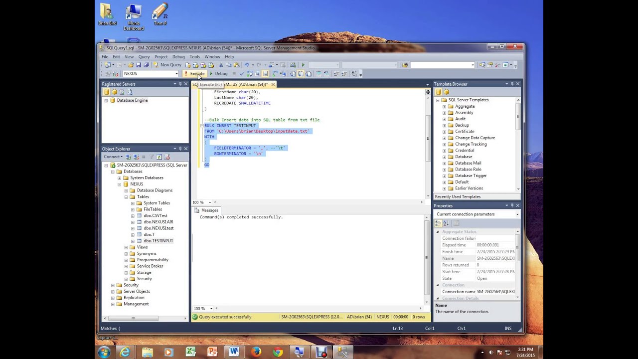 BULK INSERT USING MICROSOFT SQL SERVER 2014 MANAGEMENT STUDIO