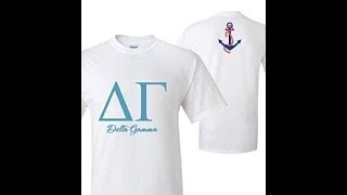 Victorystore Delta Gamma Standard T-Shirt - Greek Letters (Blue and White)