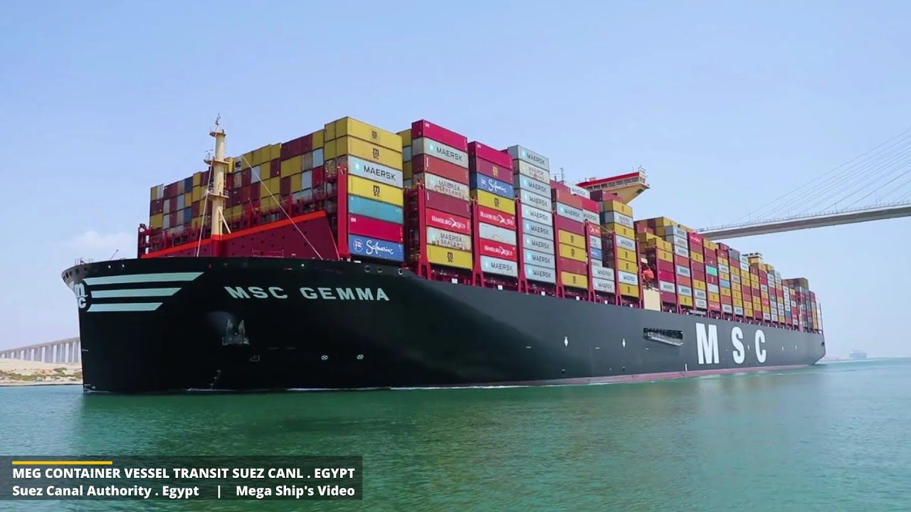 Mega container ship transit Suez Canal . Egypt | 2023