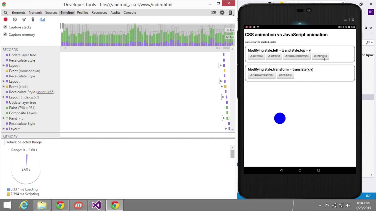 Compare CSS vs. JS Animation