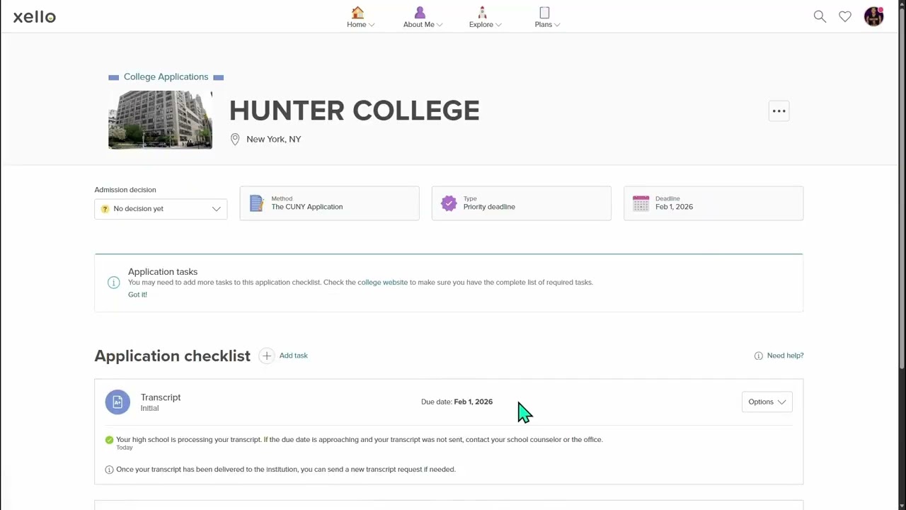 Requesting college documents in Xello