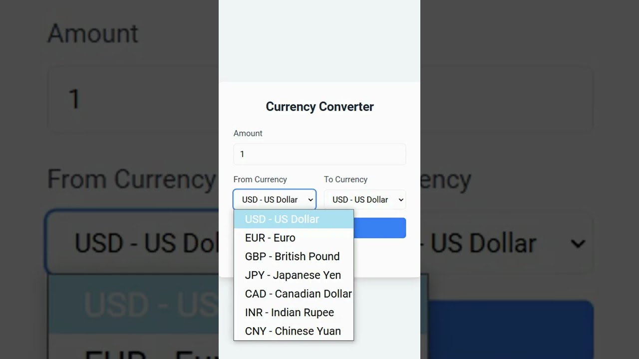 Currency converter using html css and javascript #html #css #javascript #codinglife